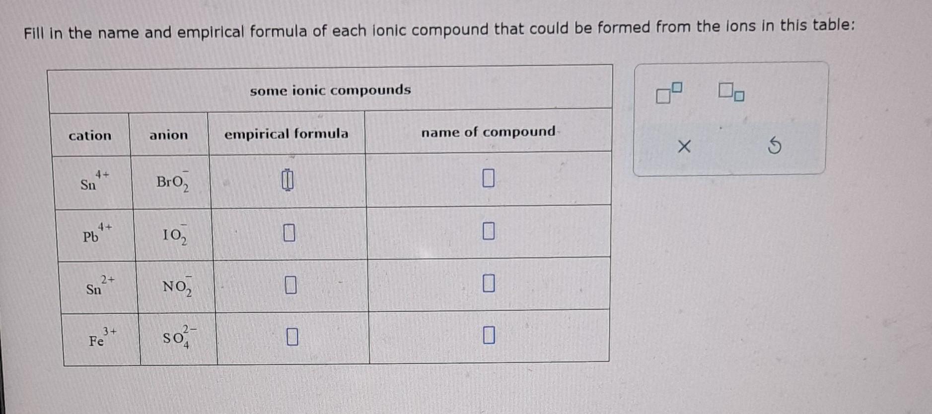 Solved Fill in the name and empirical formula of each ionic | Chegg.com