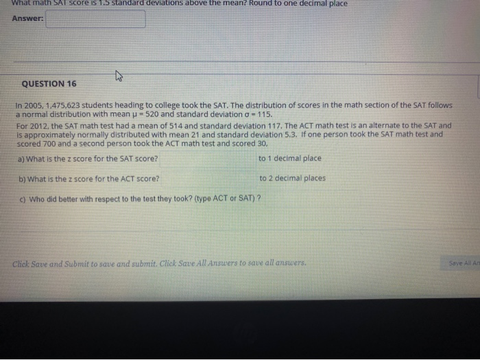 Solved What Math SAI Score Is 1 5 Standard Deviations Above Chegg