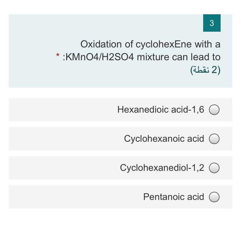Solved 3 Oxidation of cyclohexEne with a :KMnO4/H2SO4 | Chegg.com