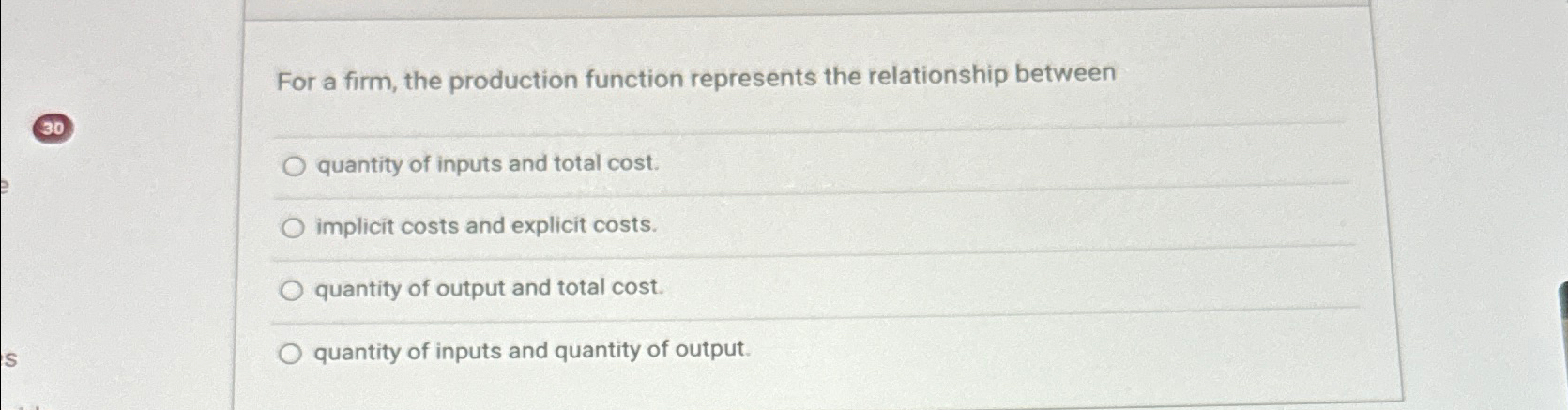 Solved For a firm, the production function represents the | Chegg.com
