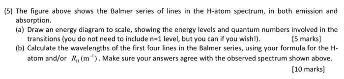 Solved (5) The figure above shows the Balmer series of lines | Chegg.com