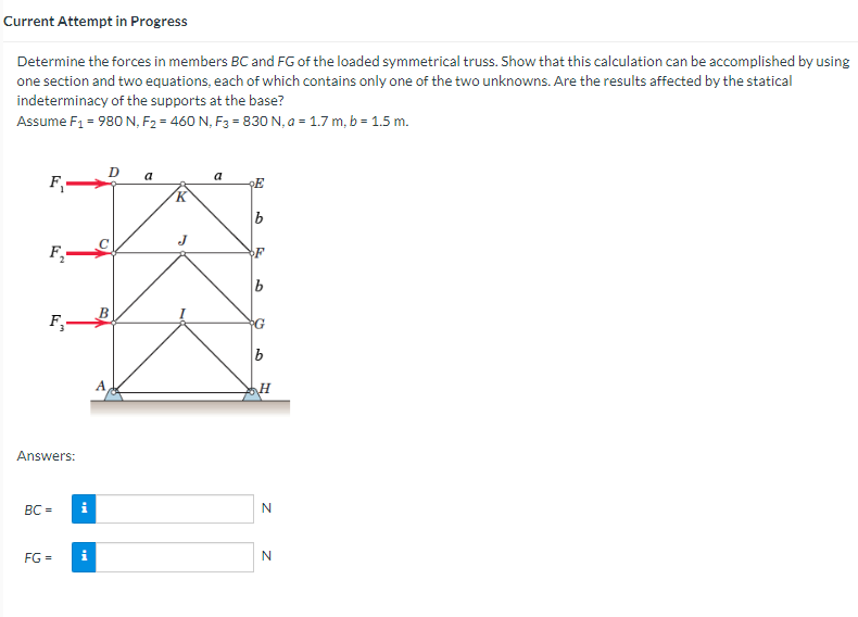 Solved Current Attempt in ProgressDetermine the forces in | Chegg.com