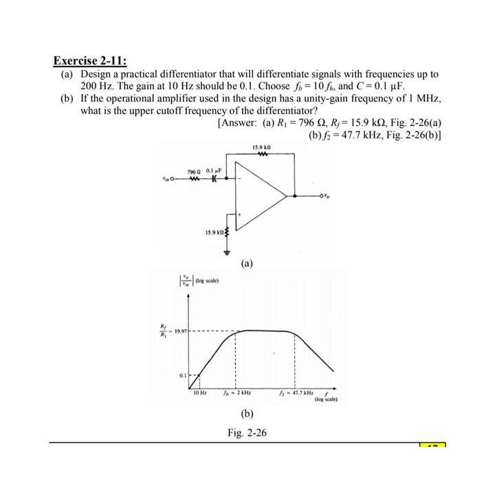 Exercise 2-11:(a) ﻿Design a practical differentiator | Chegg.com