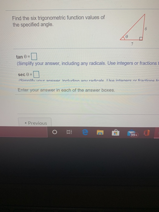 Solved 2 Find the six trigonometric function values of the | Chegg.com