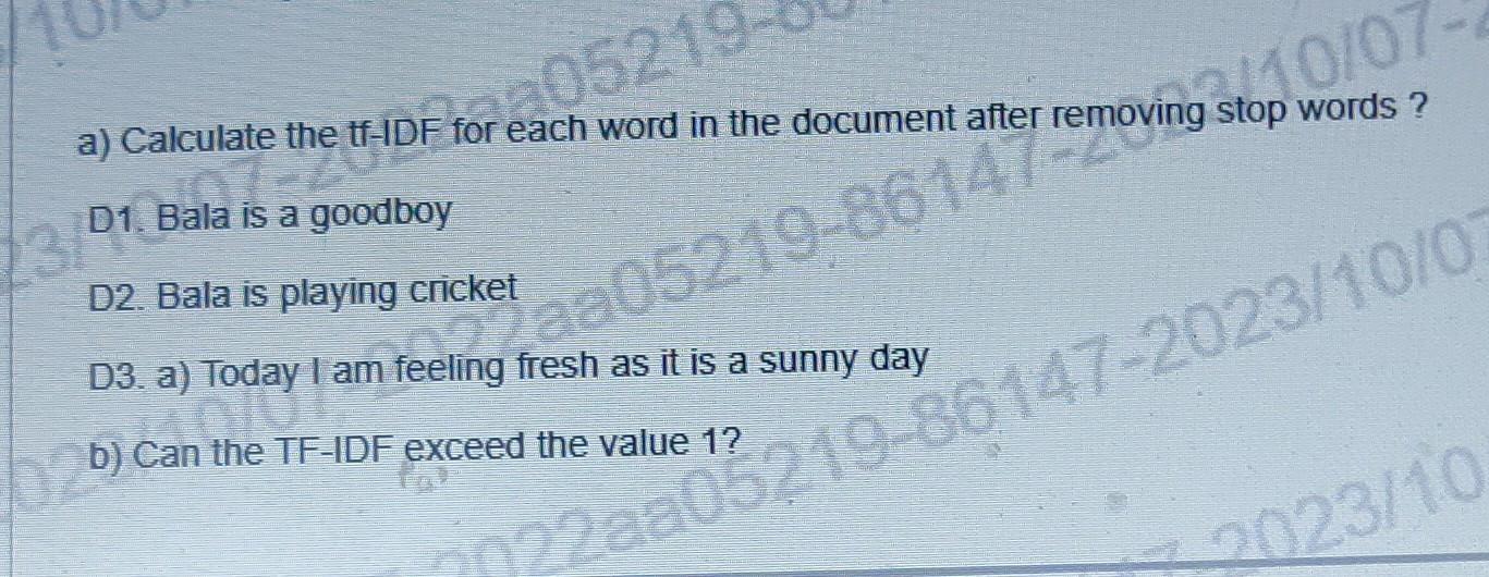 Solved a) Calculate the If-IDF for each word in the document | Chegg.com