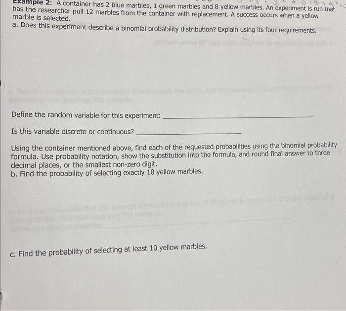 Solved Example 2: A container has 2 blue marbles, 1 green | Chegg.com