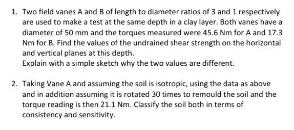 Solved 1. Two field vanes A and B of length to diameter | Chegg.com