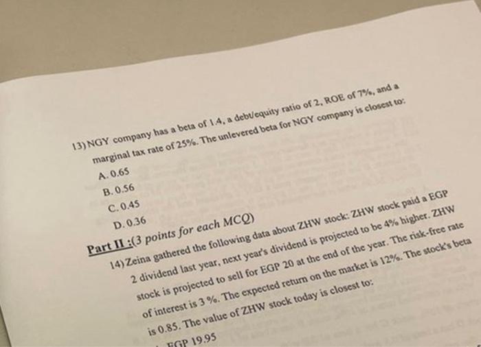 Solved Part L: ( 2 points for each MCQ) 1) Ahmed, CFA, | Chegg.com