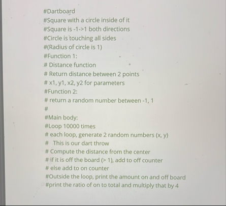 Solved Write a PYTHON code that:#Dartboard#Square with a | Chegg.com