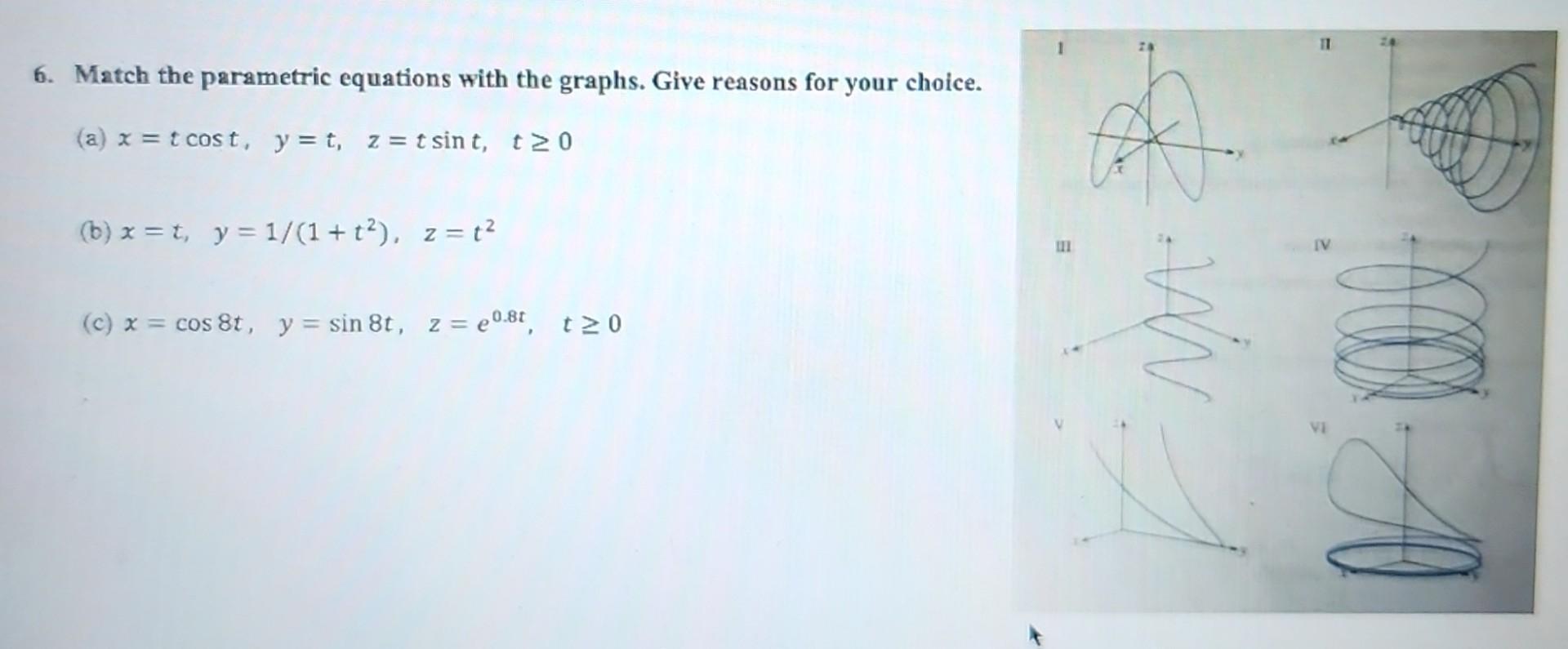 Solved 6. Match the parametric equations with the graphs. | Chegg.com
