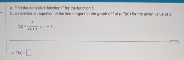 Solved a. Find the derivative function f′ for the function | Chegg.com