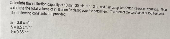 Solved Calculate the infiltration capacity at 10 min,30 | Chegg.com