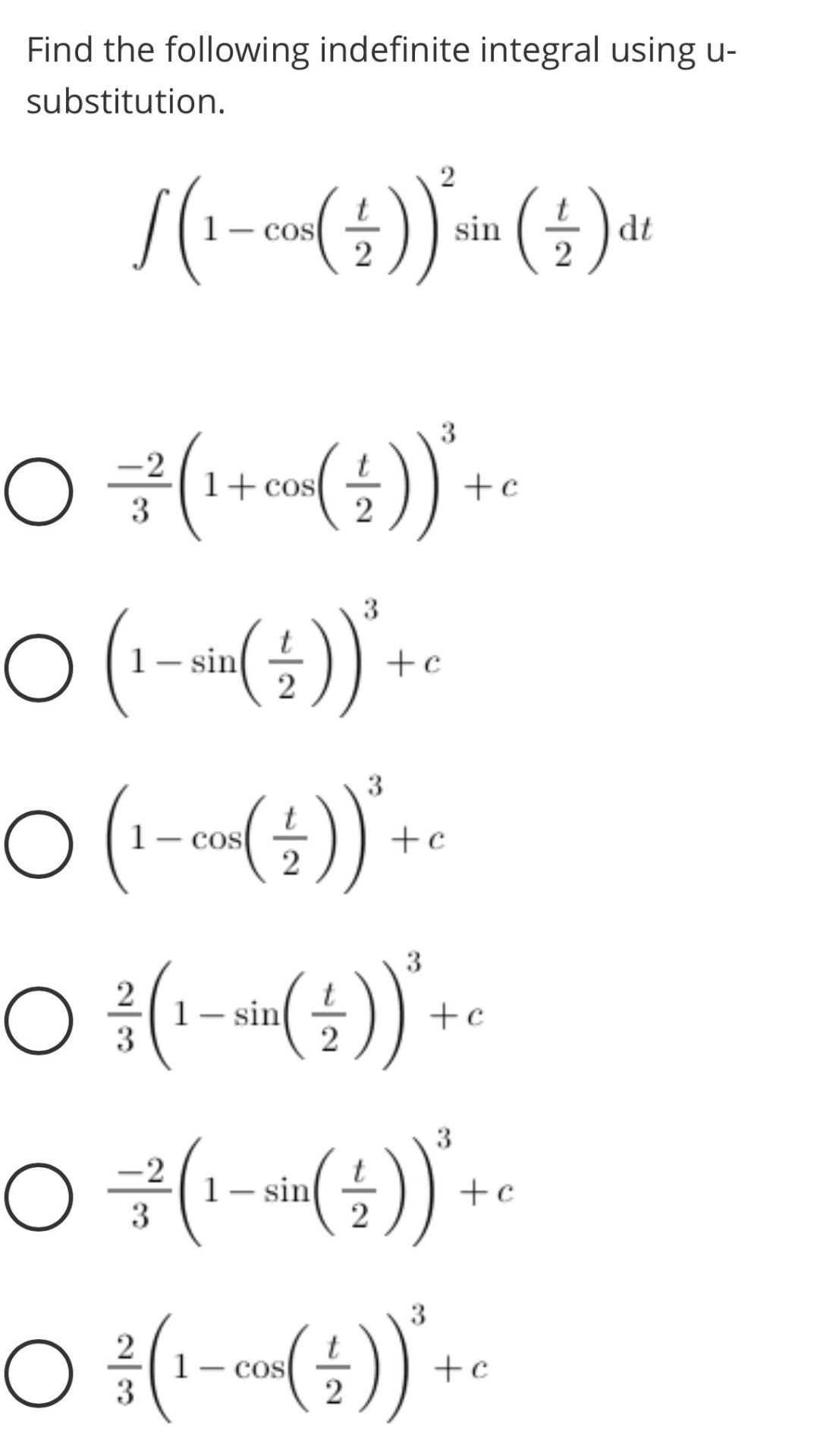 Solved Find the following indefinite integral using | Chegg.com