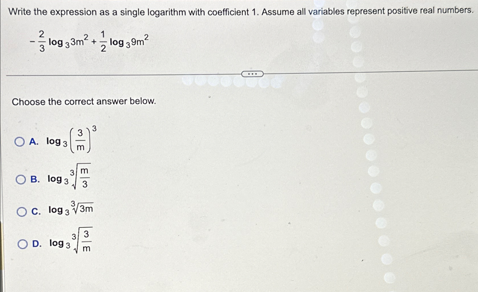 Solved Write the expression as a single logarithm with | Chegg.com