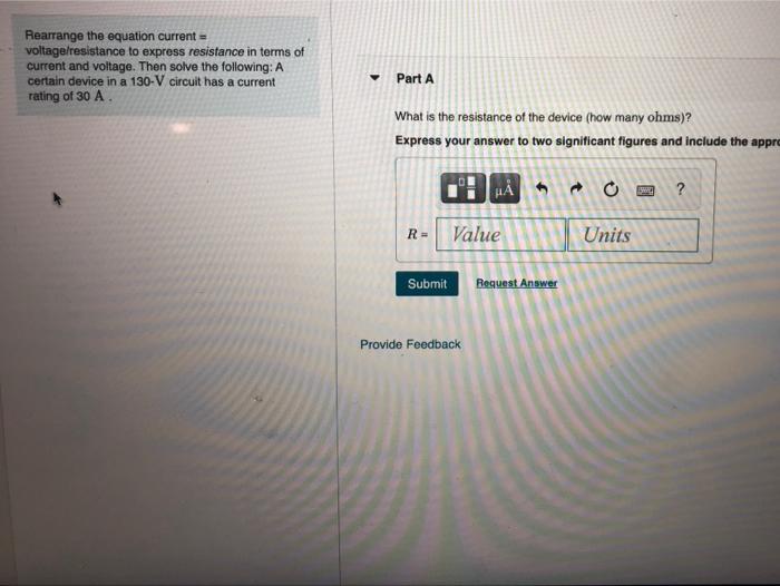 Solved Rearrange the equation current = voltagelresistance | Chegg.com