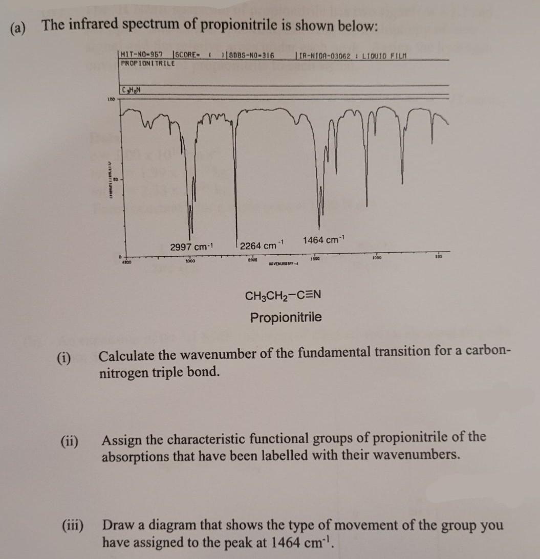 Solved (a) The infrared spectrum of propionitrile is shown | Chegg.com