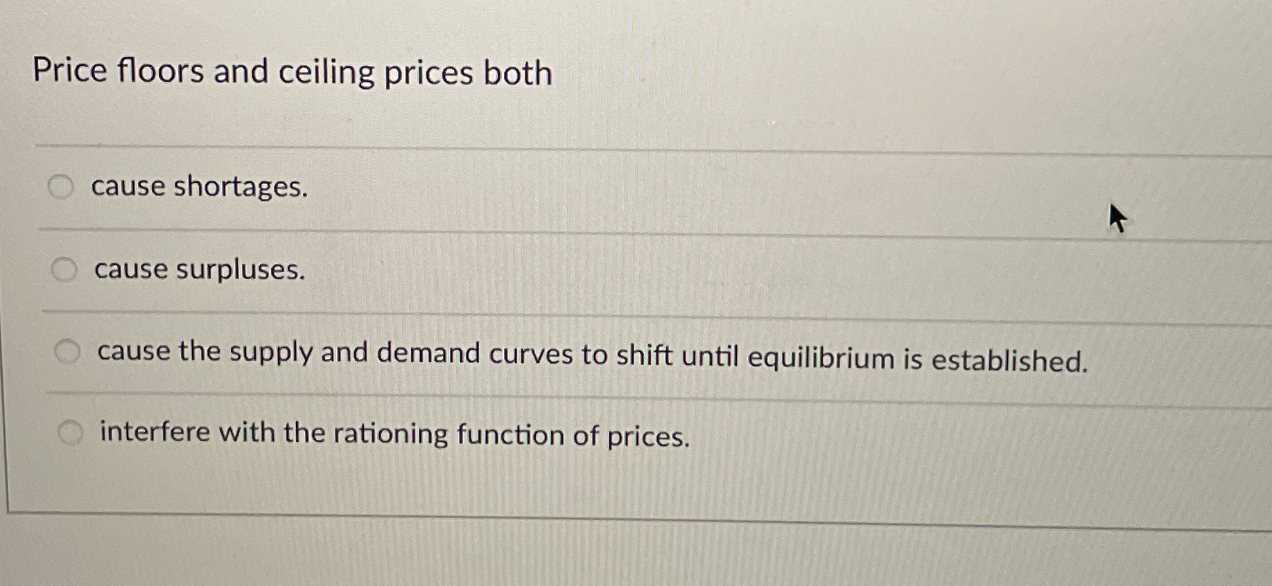 Solved Price floors and ceiling prices bothcause | Chegg.com