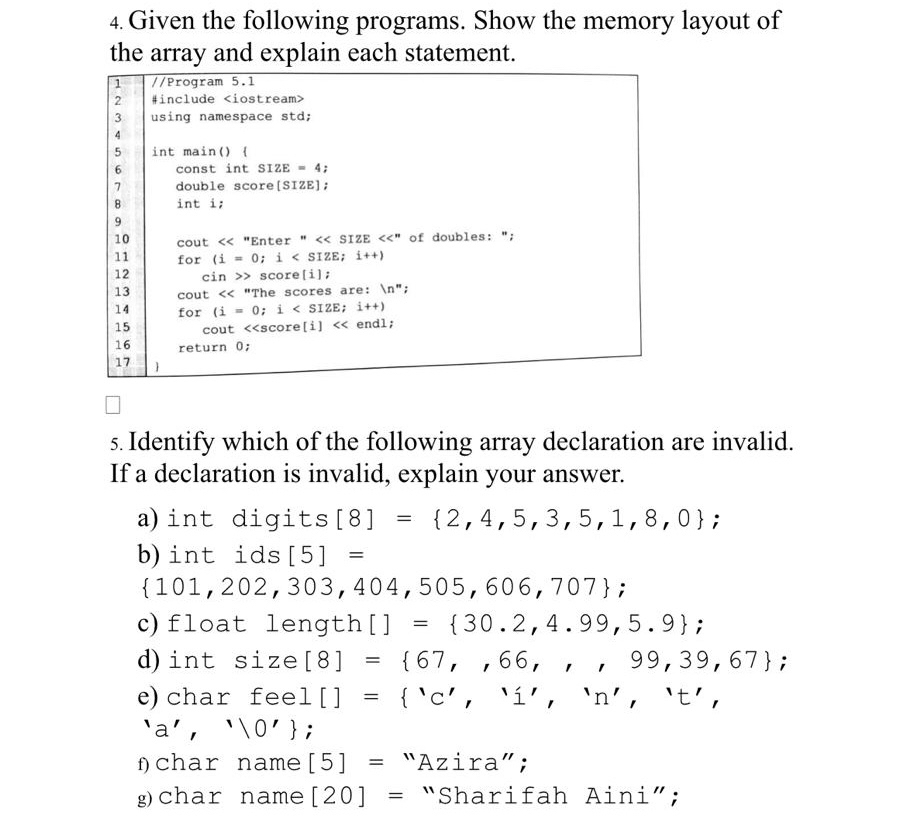 Solved Given the following programs. Show the memory layout | Chegg.com
