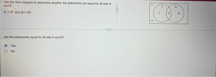 Solved Use the Venn diagram to determine whether the | Chegg.com