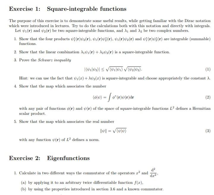 Solved Exercise 1: Square-integrable functions The purpose | Chegg.com