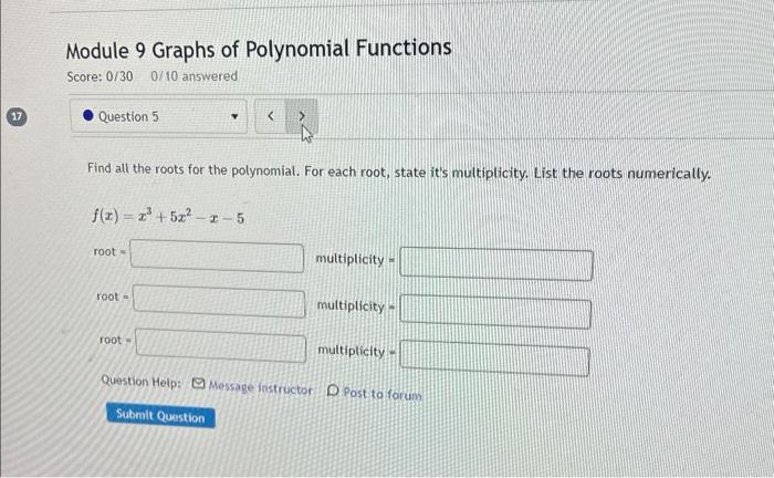 Solved Module 9 Graphs of Polynomial Functions Score: | Chegg.com