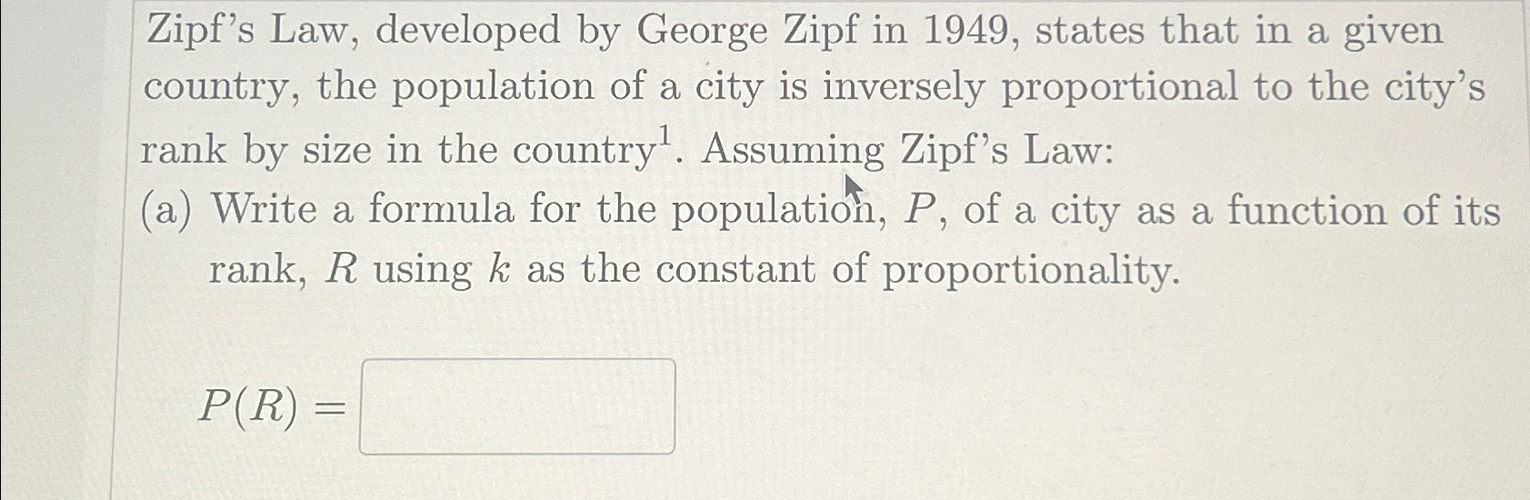Solved Zipf's Law, developed by George Zipf in 1949 , | Chegg.com