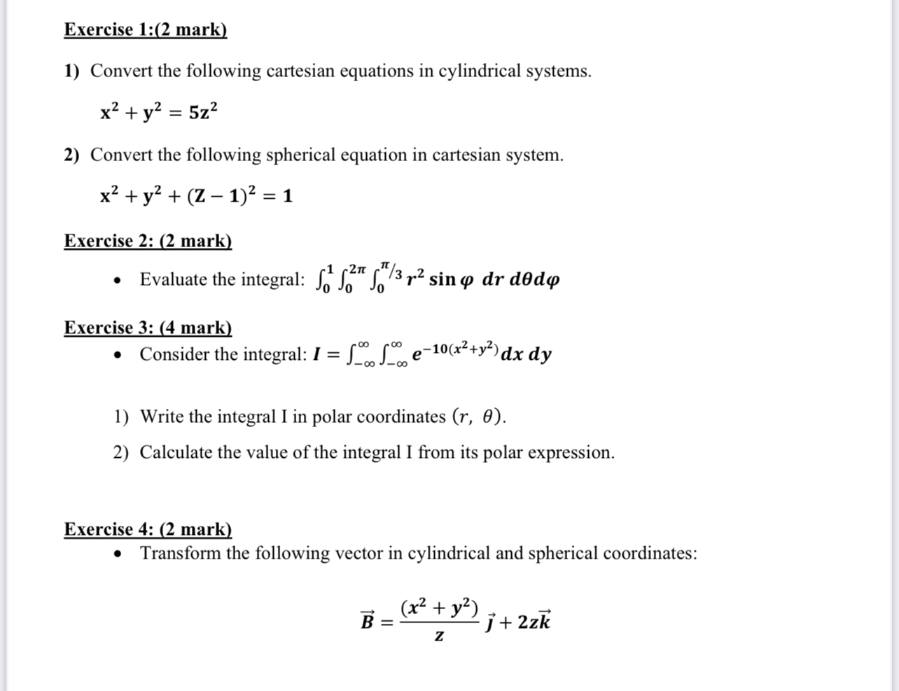 Solved Exercise 1:(2 ﻿mark)Convert the following cartesian | Chegg.com