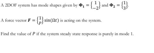 Solved A 2 DOF system has mode shapes given by Φ1={1−2} and | Chegg.com