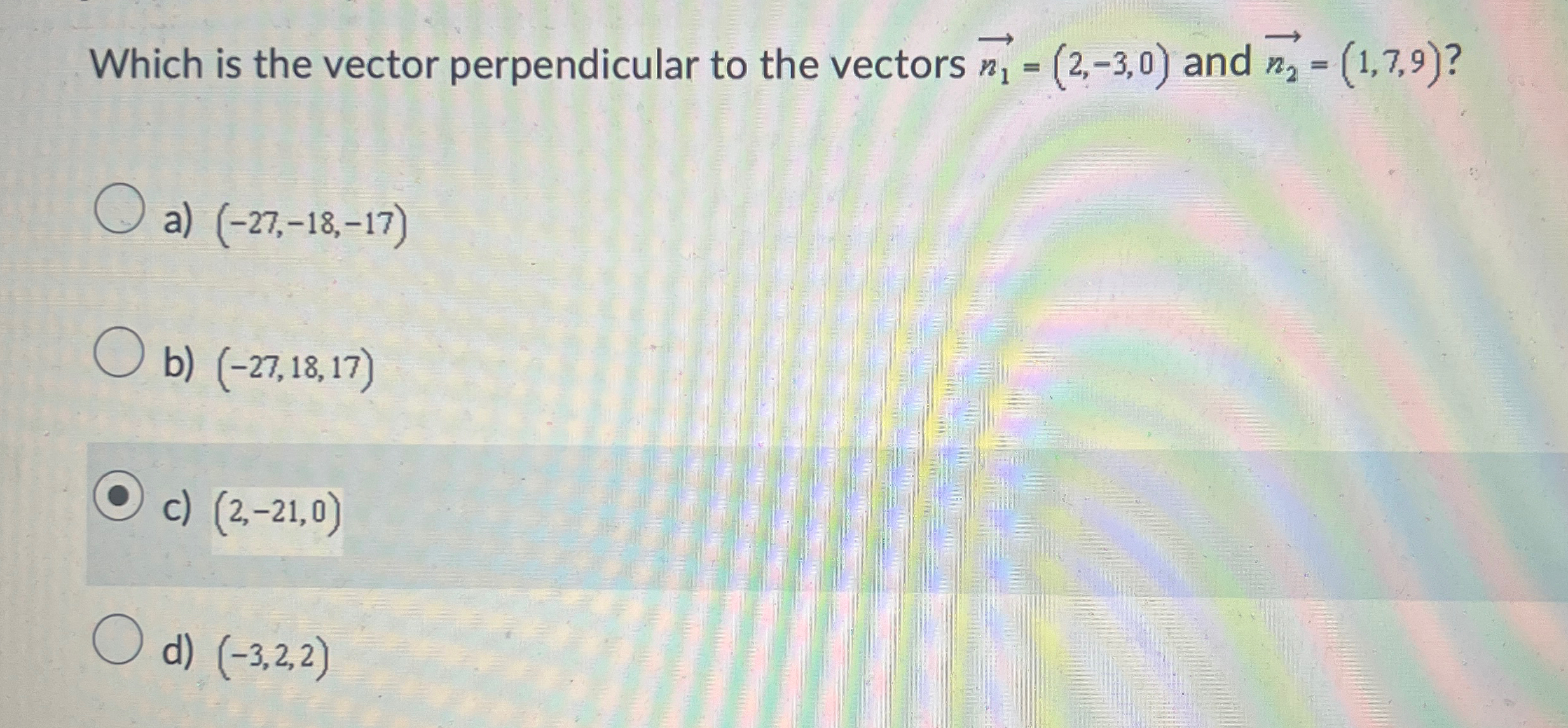 Solved Which is the vector perpendicular to the vectors | Chegg.com