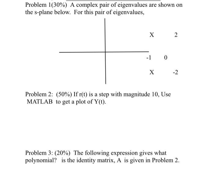 Problem 1(30%) A complex pair of eigenvalues are | Chegg.com