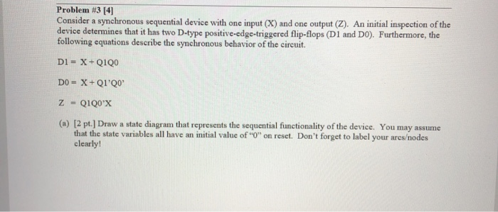 Solved Problem #3 [4] Consider a synchronous sequential | Chegg.com