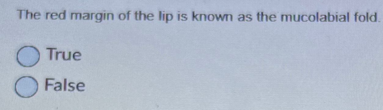 Solved The red margin of the lip is known as the mucolabial | Chegg.com