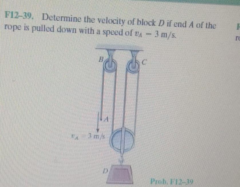 Solved F12-39. Determine the velocity of block D if end A of | Chegg.com