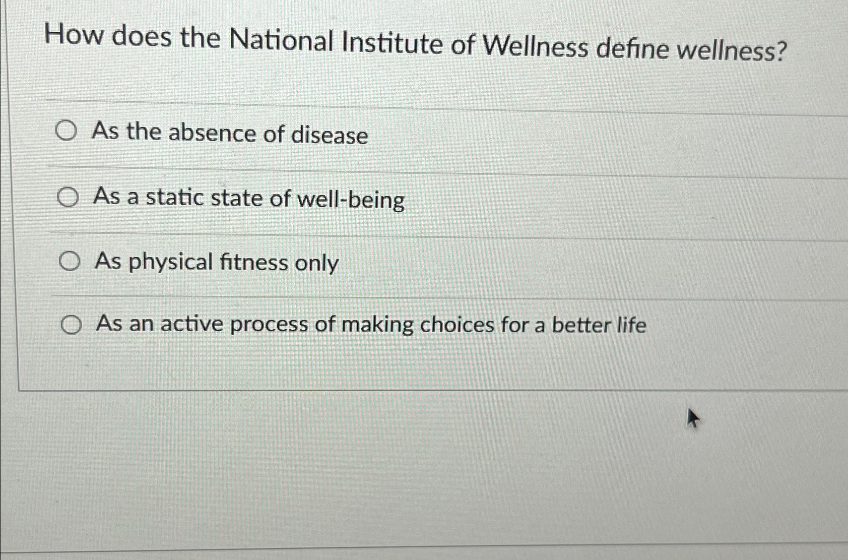 Solved How does the National Institute of Wellness define | Chegg.com