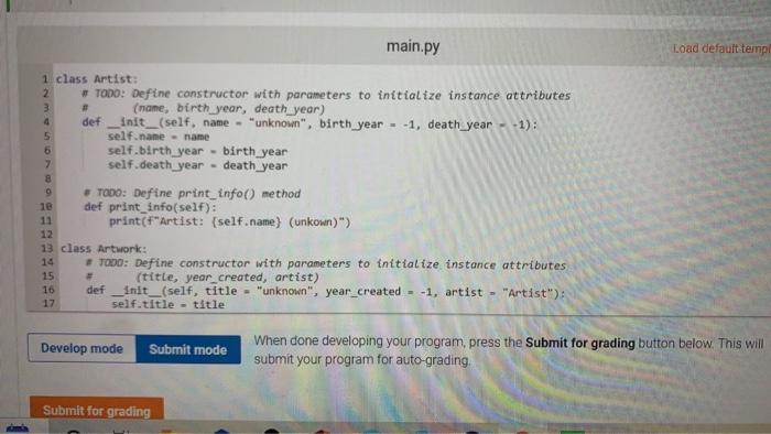 Solved Define the Art ist class with a constructor to | Chegg.com
