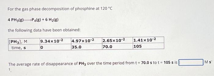 Solved For the gas phase decomposition of phosphine at 120∘C | Chegg.com