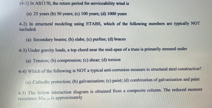 Solved (4-1) In AS1170, the return period for serviceability | Chegg.com