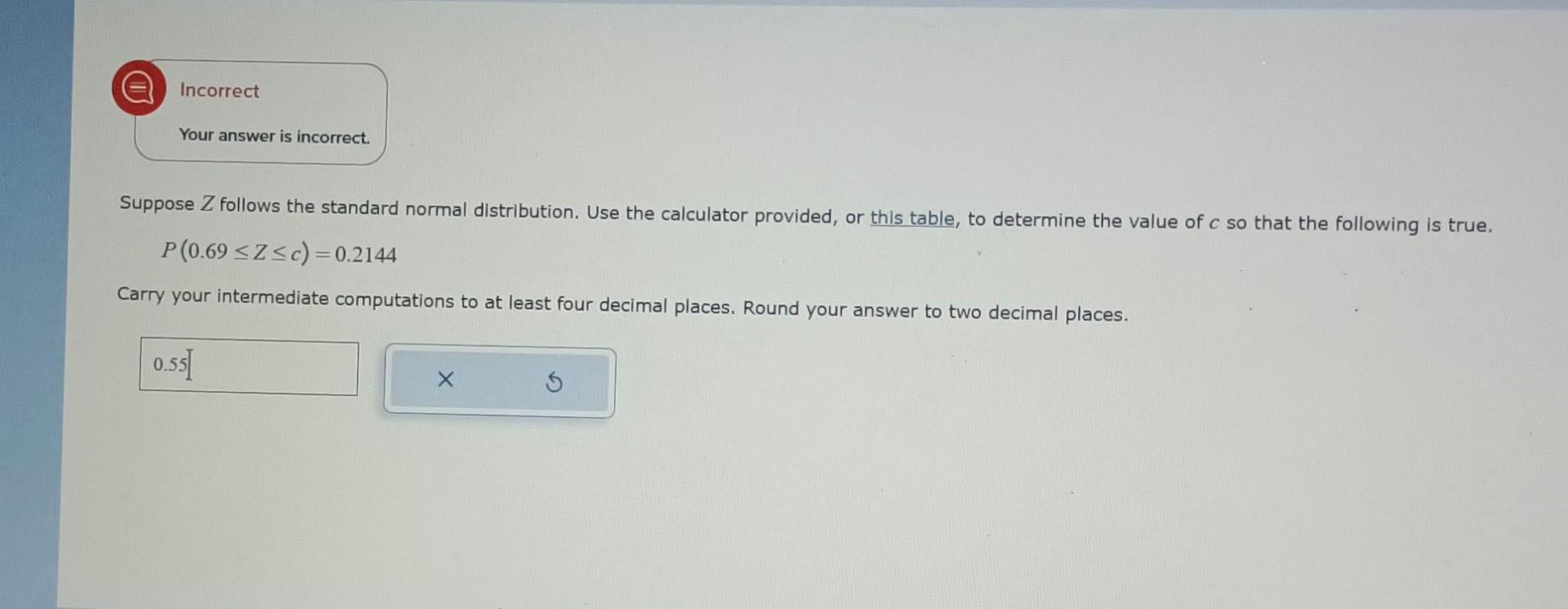 Solved Incorrect Your answer is incorrect. Suppose Z follows | Chegg.com