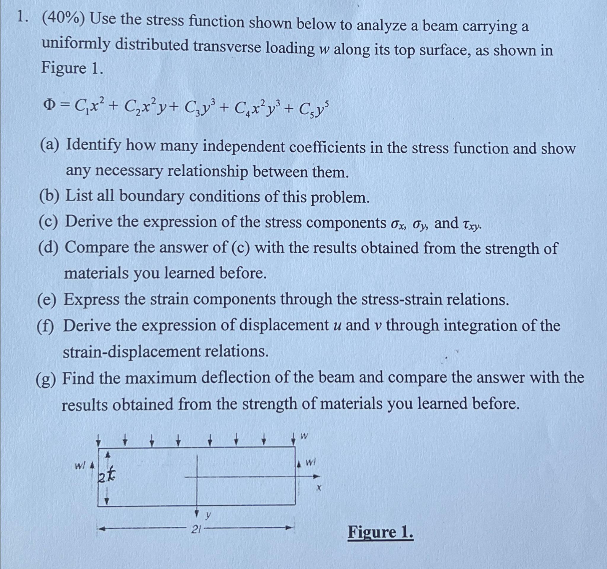 Solved (40%) ﻿Use the stress function shown below to analyze | Chegg.com