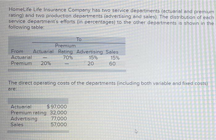 Solved HomeLife Life Insurance Company has two service | Chegg.com