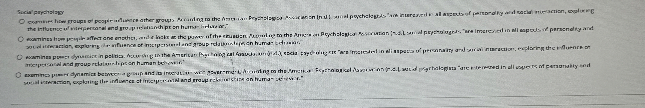 Solved Social psychology the influence of interpersonal and | Chegg.com
