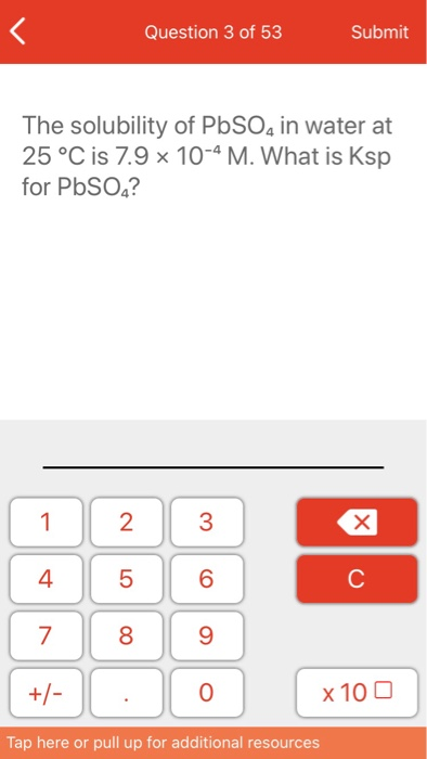 Solved Question 3 of 53 Submit The solubility of PbSO4 in | Chegg.com