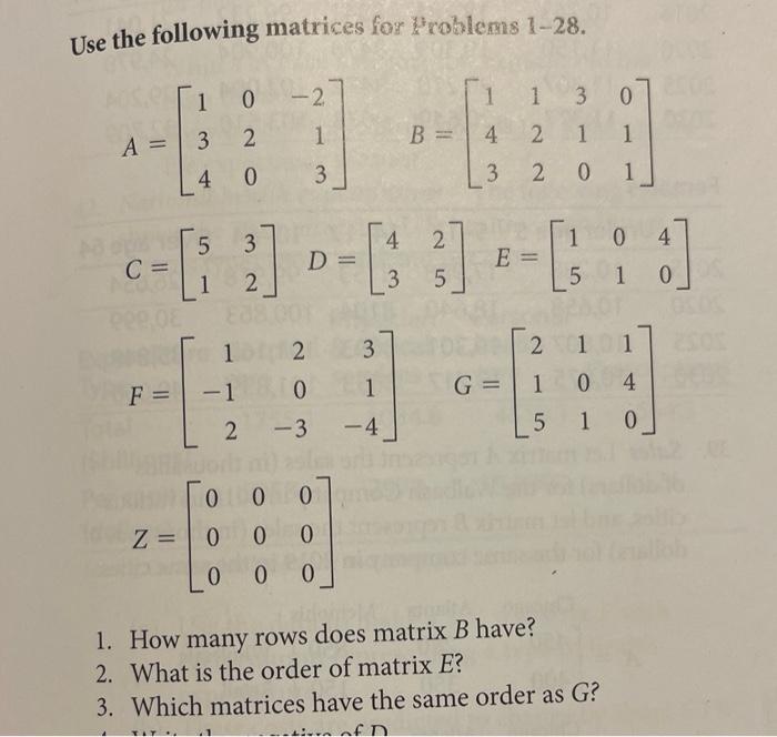 Solved Use the following matrices for p roblems 1-28. | Chegg.com