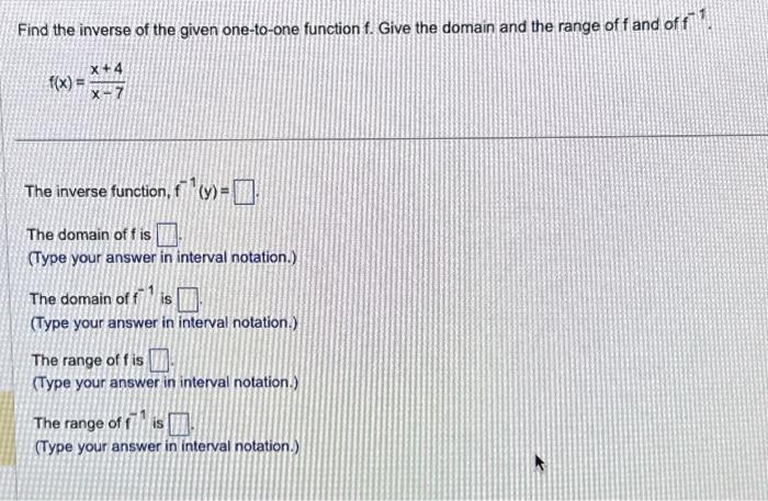 Solved Find the inverse of the given one-to-one function f. | Chegg.com
