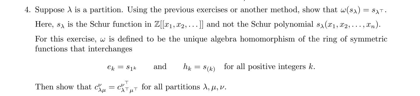 Solved 4. Suppose λ is a partition. Using the previous | Chegg.com