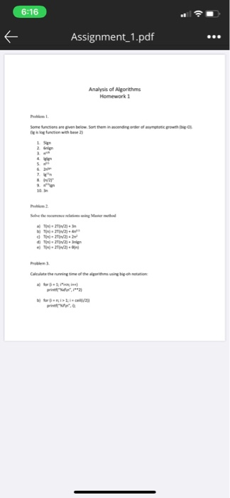 Solved Analysis Of Algorithms Homework 1 Problem 1 Some 3854