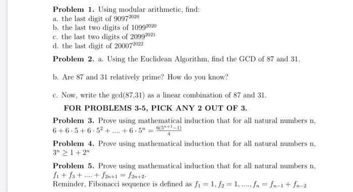 Solved Problem 1. Using modular arithmetic, find: a. the | Chegg.com