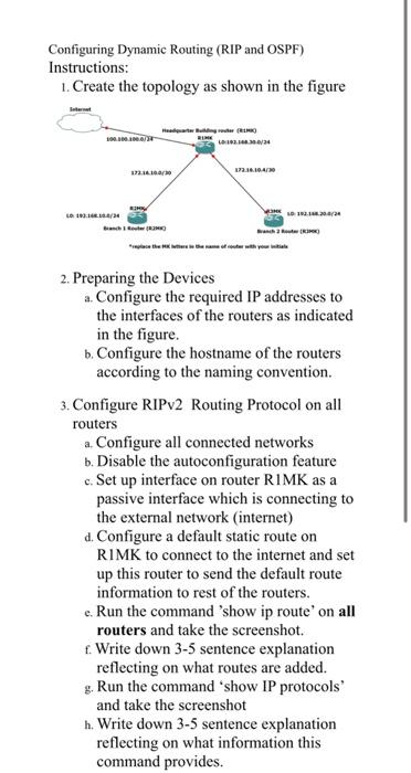 Solved Configuring Dynamic Routing (RIP and OSPF) | Chegg.com
