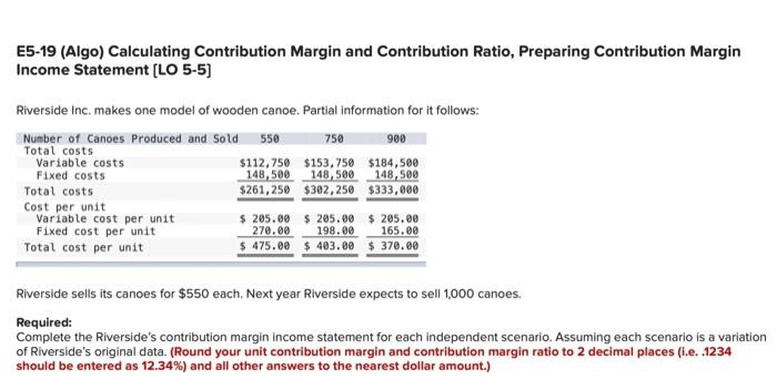Solved E5-19 (Algo) Calculating Contribution Margin and | Chegg.com