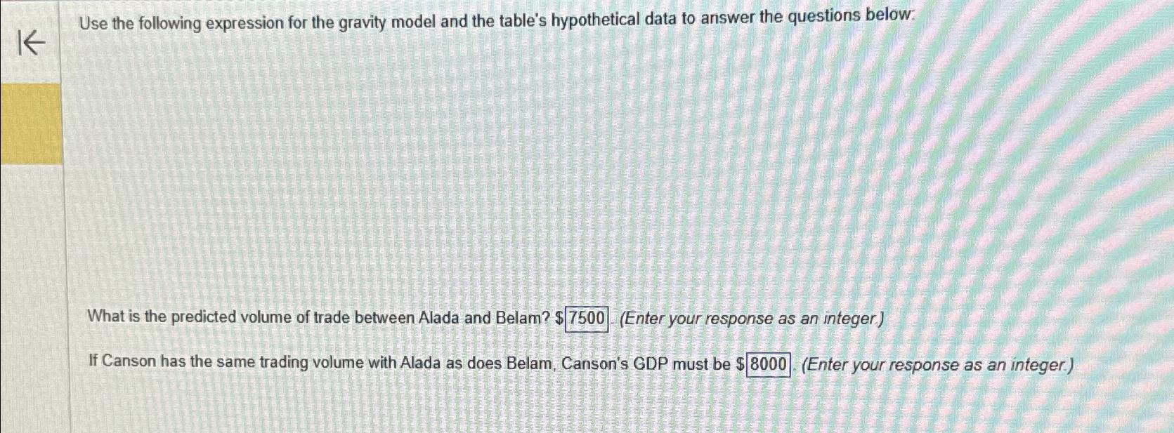 Solved Use the following expression for the gravity model | Chegg.com